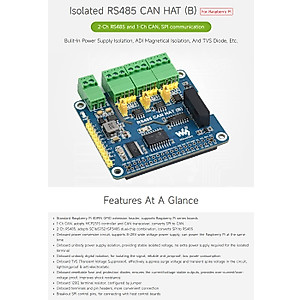 waveshare Isolated RS485 CAN HAT B, Compatible with Raspberry Pi 5/4B/3B/Zero/Zero W/Zero 2W/Pico/Pico W/Pico WH, Type 2-Ch RS485 and 1-Ch CAN Multi Protections