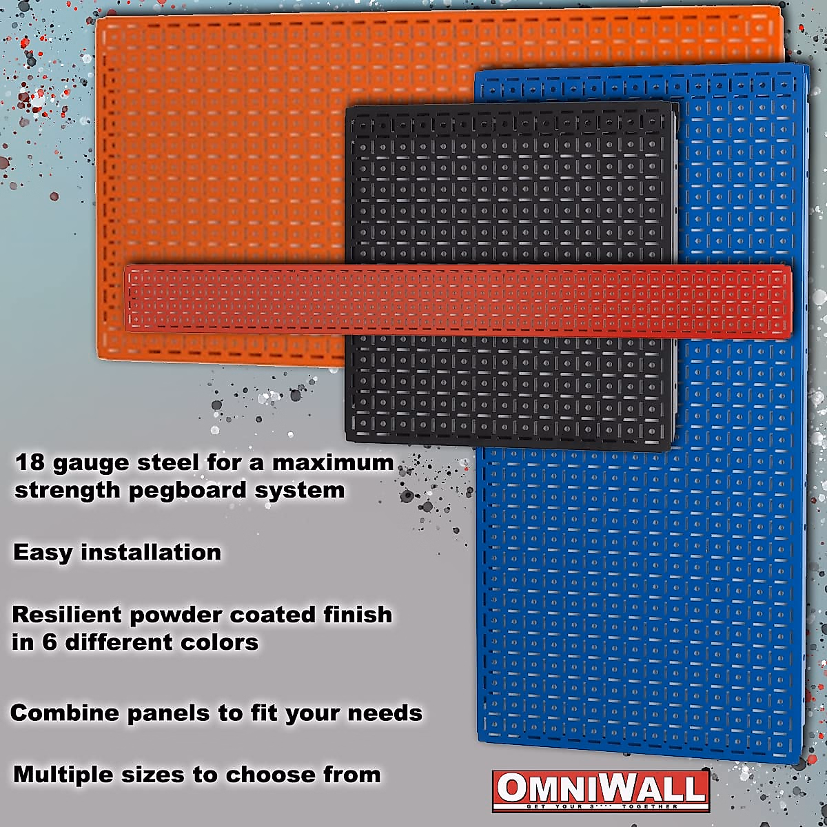 OmniWall 16" x 32" Metal Pegboard Panel 4-Pack for Garage & Home Wall Storage Organization System (Blue)