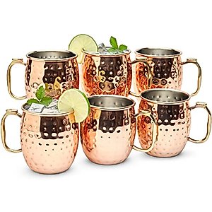 Kitchen Science Moscow Mule Mugs, Stainless Steel Lined Copper Moscow Mule Cups Set of 6 (18oz) | Stainless Steel Mug w/New Thumb Rest | Tarnish-Resistant Steel Interior (2 - Set of 6)