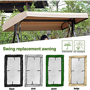 WZUOPG Outdoor Swing Canopy Replacement Cover 3 Seater 191x120x18cm/75x47x7'' Universal Patio Swing Cover,Waterproof Replacement Canopy Top Cover for Garden Swing Chair Patio Hammock, Beige