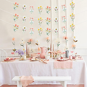 Fangleland 3Pcs Wildflower Garland Banners Decorations for Girl - Flower Theme Banners Birthday Hanging Decors, Wild Flower Spring Garden Baby Shower Wedding Party Supplies