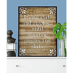 Rustic Farmhouse Bathroom Decor for the Wall - Funny Country Home Art Sign - Modern Farm House Bath Picture - Cabin Restroom Accent - Bathroom Art - Quote Wall Decor - 8x10 UNFRAMED (It's All Giggles)