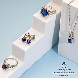 Peora Created Blue Sapphire Earrings for Women 925 Sterling Silver, 2 Carats Total Oval Shape 7x5mm, Friction Backs