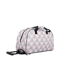 Betsey Johnson Designer Carry On Luggage Collection - Lightweight Pattern 22 Inch Duffel Bag- Weekender Overnight Business Travel Suitcase with 2- Rolling Spinner Wheels (CHEVRON HEARTS, One Size)