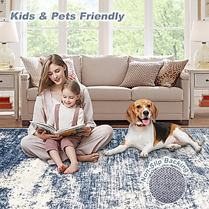 Area Rug Washable Rug 5x7: Modern Abstract Living Room Rug Anti-Slip Backing Stain Resistant Soft Indoor Carpet for Bedroom Kitchen Dining Room Table Home Office(Blue,5'x7')