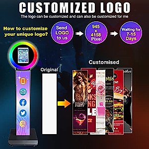 RDYMONKEY Portable Photo Booth for 12.9" Ipad, Metal Shell Stand Selfie Machine with Advertise Light Box, Adjustable RGB LED Ring Light,for Parties, Wedding, Exhibition, Rental Business