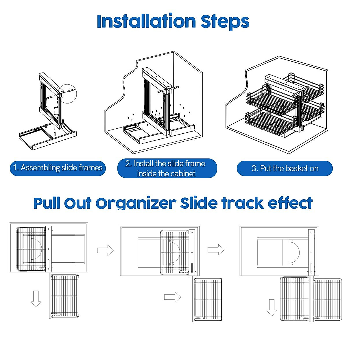 Xverycan Modern Cabinet Corner Organizer, 2-Tier 4-Basket Pull Out, Soft Close, 26.7"L x 18.1"W x 22.4"H