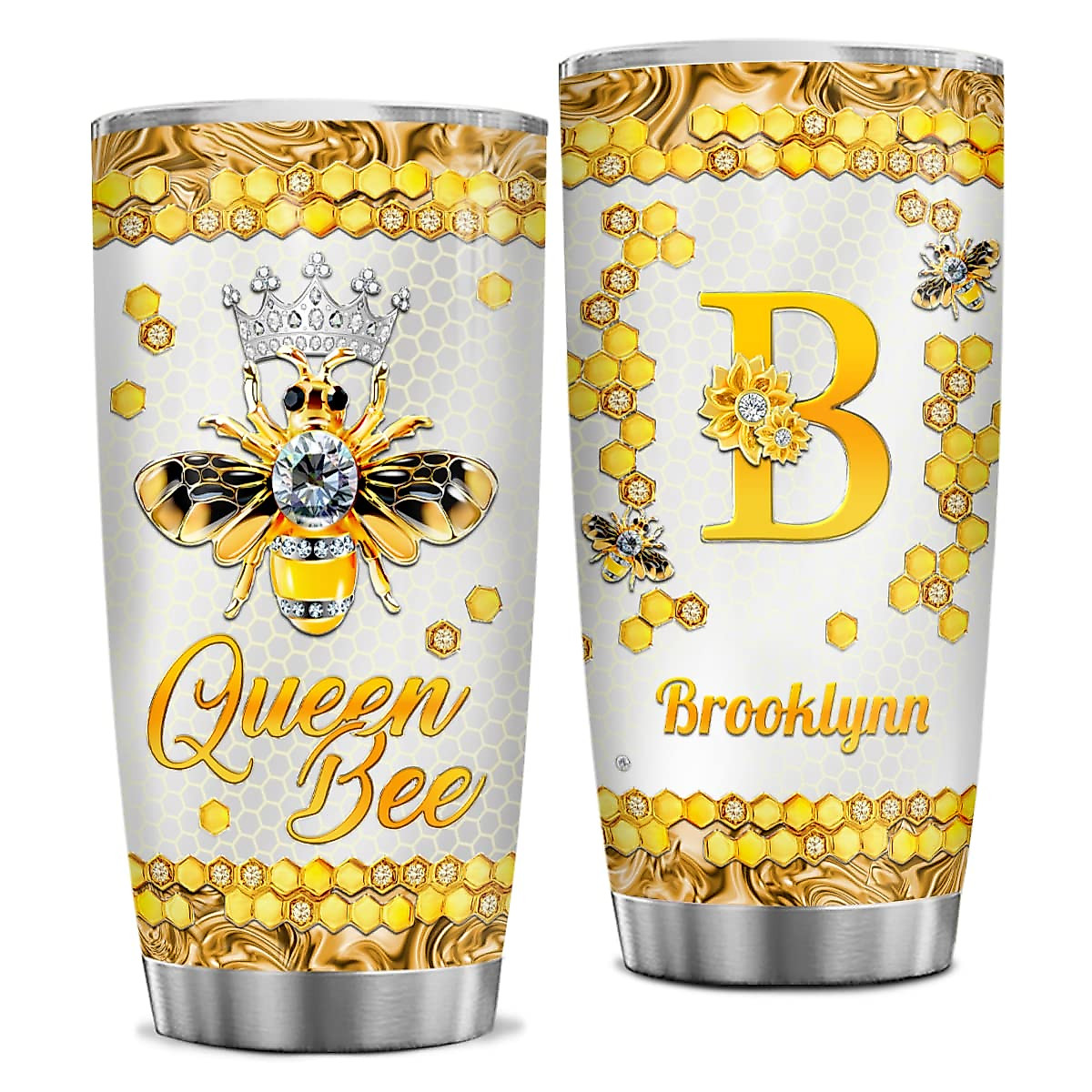 Wassmin Bee Gifts Personalized Bee Tumbler Custom Initial Monogram Name Stainless Steel Insulated Tumblers Coffee Travel Mug 20oz 30oz Birthday Christmas Cup Gifts Stuff For Women Girls Lad Queen