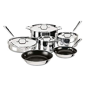 All-Clad D3 3-Ply Stainless Steel and Nonstick Surface Cookware Set 10 Piece Induction Oven Broil Safe 600F Pots and Pans, Cookware