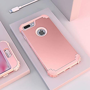 IDweel iPhone 8 Plus Case, iPhone 7 Plus Case with Tempered Glass Screen Protector, 3 in 1 Shockproof Hybrid Heavy Duty Protection Hard PC Cover Soft Silicone Bumper Full Body Durable Case, Rose Gold