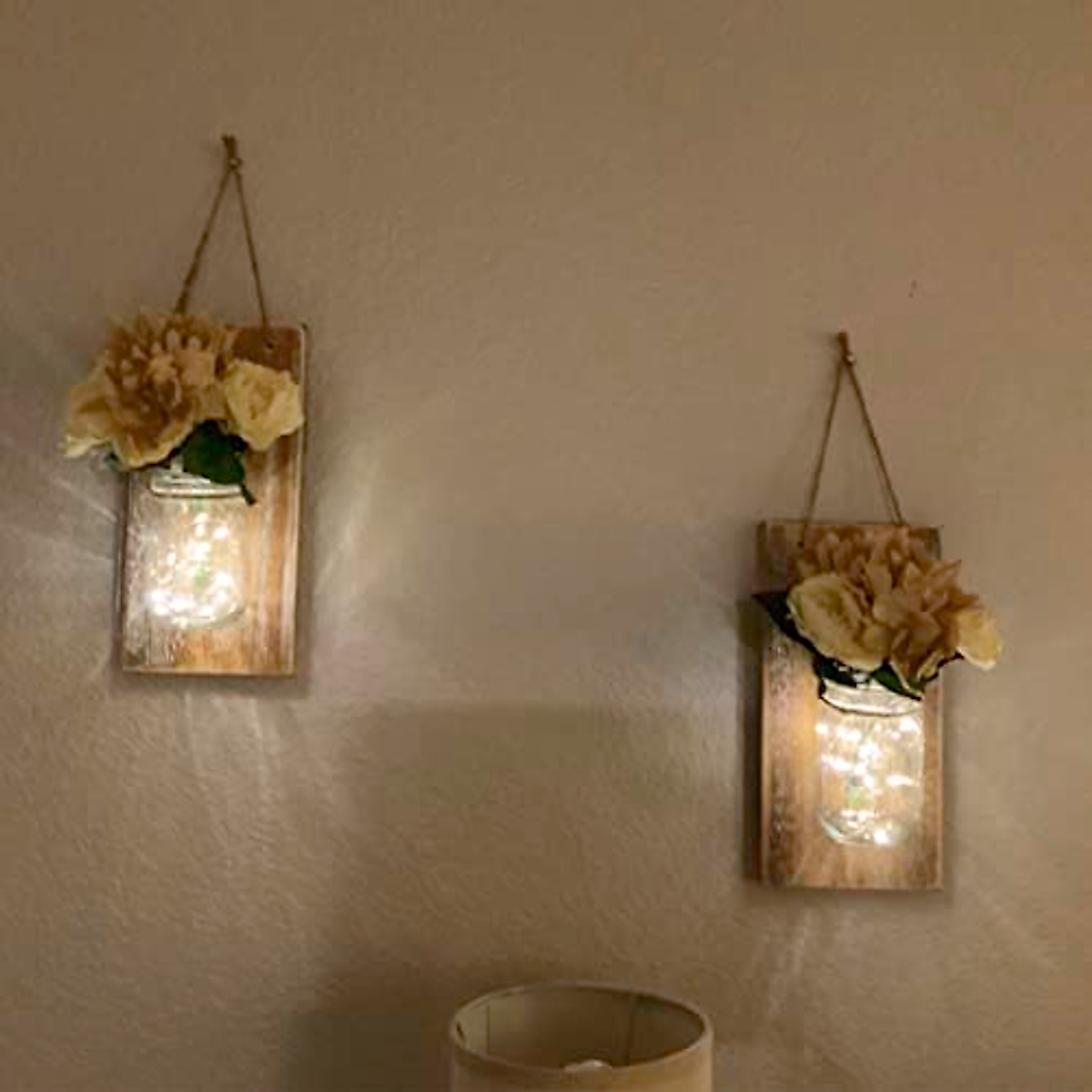 GBtroo Bathroom Mason Jar Wall Art Sconces Handmade fall decor Hanging Design Remote Control LED Fairy Lights Farmhouse Kitchen Decorations Wall Home Decor Living cuadros de pared de sala