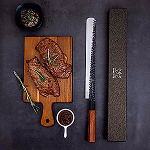 FAMCÜTE 12 Inch Slicing Carving Knife, 3 Layer 9CR18MOV Clad Steel w/octagon Handle brisket knife for Home Kitchen and Restaurant Slicing Brisket Turkey Meat