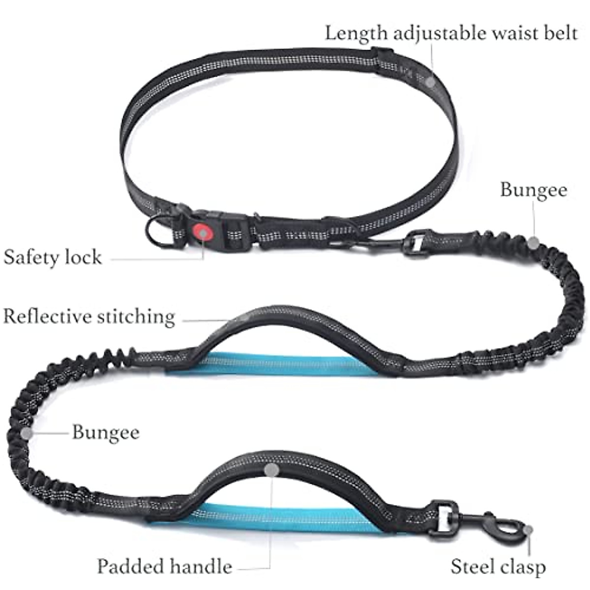 iYoShop Retractable Hands Free Dog Leash – Dual Handle Bungee Waist Leash for Small Medium and Large Large Dogs (25-150 lbs)