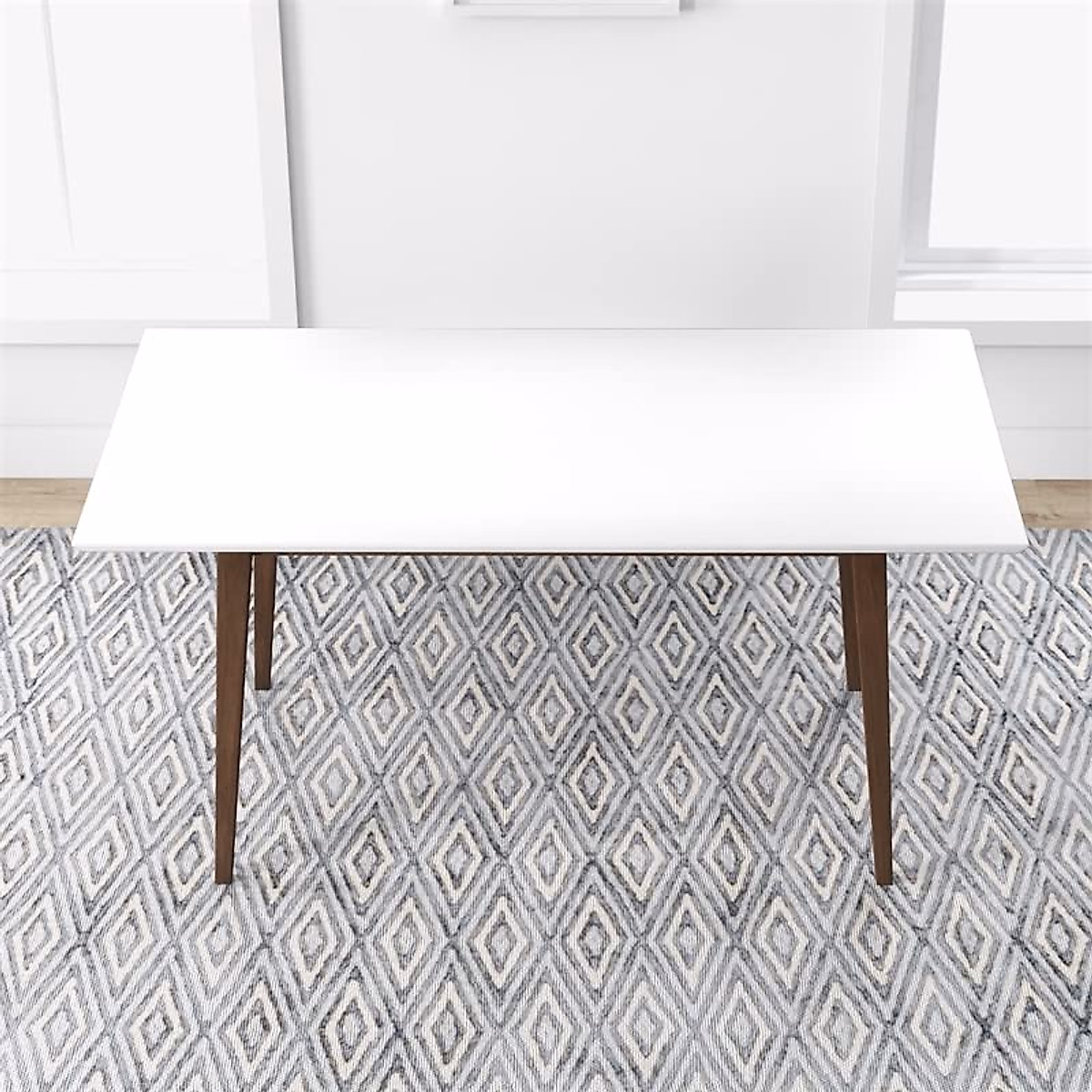 Avalanche Modern Style Solid Wood Walnut White Top 63" Rectangular Dining Table