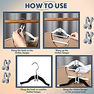 Geetery 250 Pcs Clothes Hanger Connector Hooks Space Saving Mini Clothes Hangers Cascading Hanger Hooks Plastic Connecting Buckle Hooks for Hangers Heavy Duty Extender Hooks for Closet, Grey