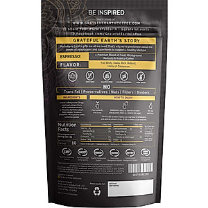 Grateful Earth Super Brain Blend Instant Gourmet Espresso Black Coffee with Nootropics 20 Packets Microground Robusta and Arabica Coffee with Turmeric, Cinnamon, Black Pepper