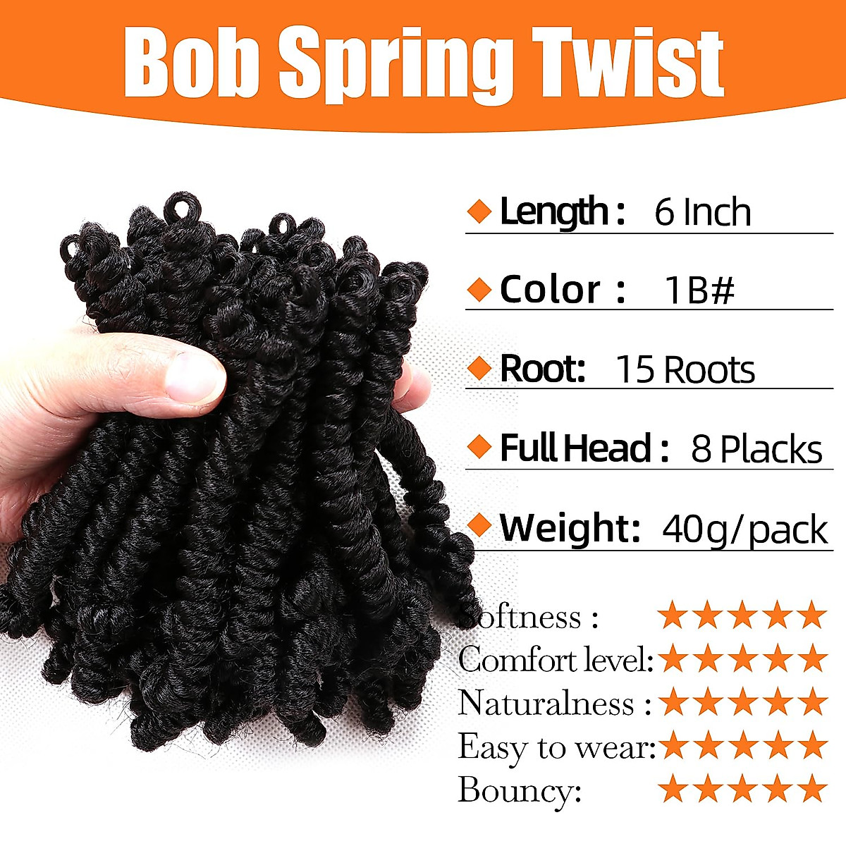 8 Packs Short Bob Spring Twist Crochet Hair 6Inch Pretwisted Passion Twist Hair Pre Looped Crochet Braids Hair for Black Women (6 Inch, 1B#)