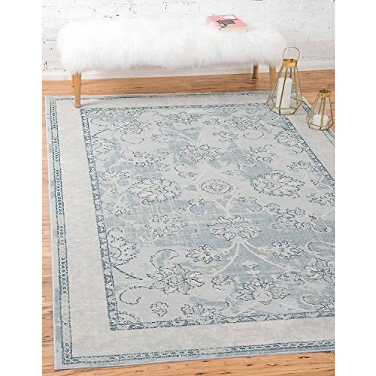 Unique Loom Paris Collection Pastel Tones Traditional Distressed Light Blue Area Rug (2' 2 x 3' 0)