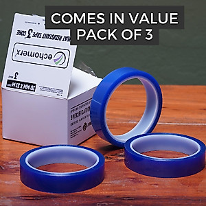 echomerx 20mm x 33m (108 ft) Blue Heat Resistant Tape - 3" Core | No Residue Heat Transfer Tape for Sublimation & Crafts | Ideal for Heat Press - 3-Pack