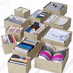 Drawer Organizer Clothes Set of 12 Beige - Dresser Organizer For Nursery, Bedroom, Closet - The Perfect Baby Clothes Organizer and Storage & General Nursery Organization or Dresser Drawer Organizers