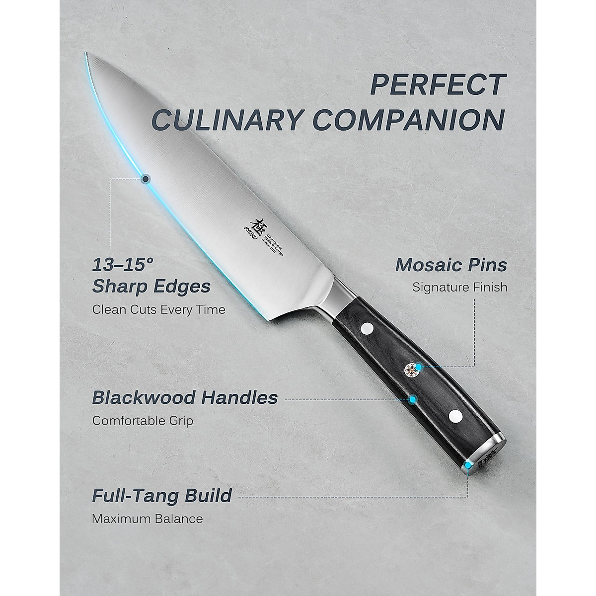 KYOKU Kitchen Knife Set with Block, German High Carbon Steel 15pc Knife Block Set, Samurai Series Knife Block with Knives for Kitchen, Professional Chef Knife Set with Sharpening Steel & Shears