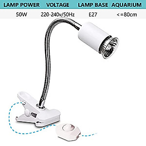 XJhoma Rotatable Mounting Clip E27 Base Habitat Heat Lamp with Adjustable Switch & 220V Reptiles UVA/UVB3.0 Sun Heat Lamp Bulb [50W Lamp Bulb, 220V, US Standard Plug]