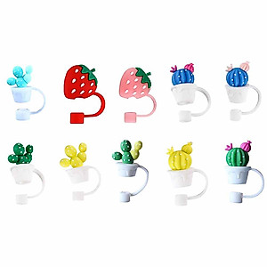 1Pcs Cactus Strawberry Straw Tips Cover Straw Covers Cap for Reusable Straws Straw Protector Potted Plants Style