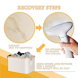 DAKCOS 2 Pack Foldable Storage basket with Handles Bamboo Rim Collapsible Fabric Storage basket for Storage Clothes,Toys,etc. 32L,Beige