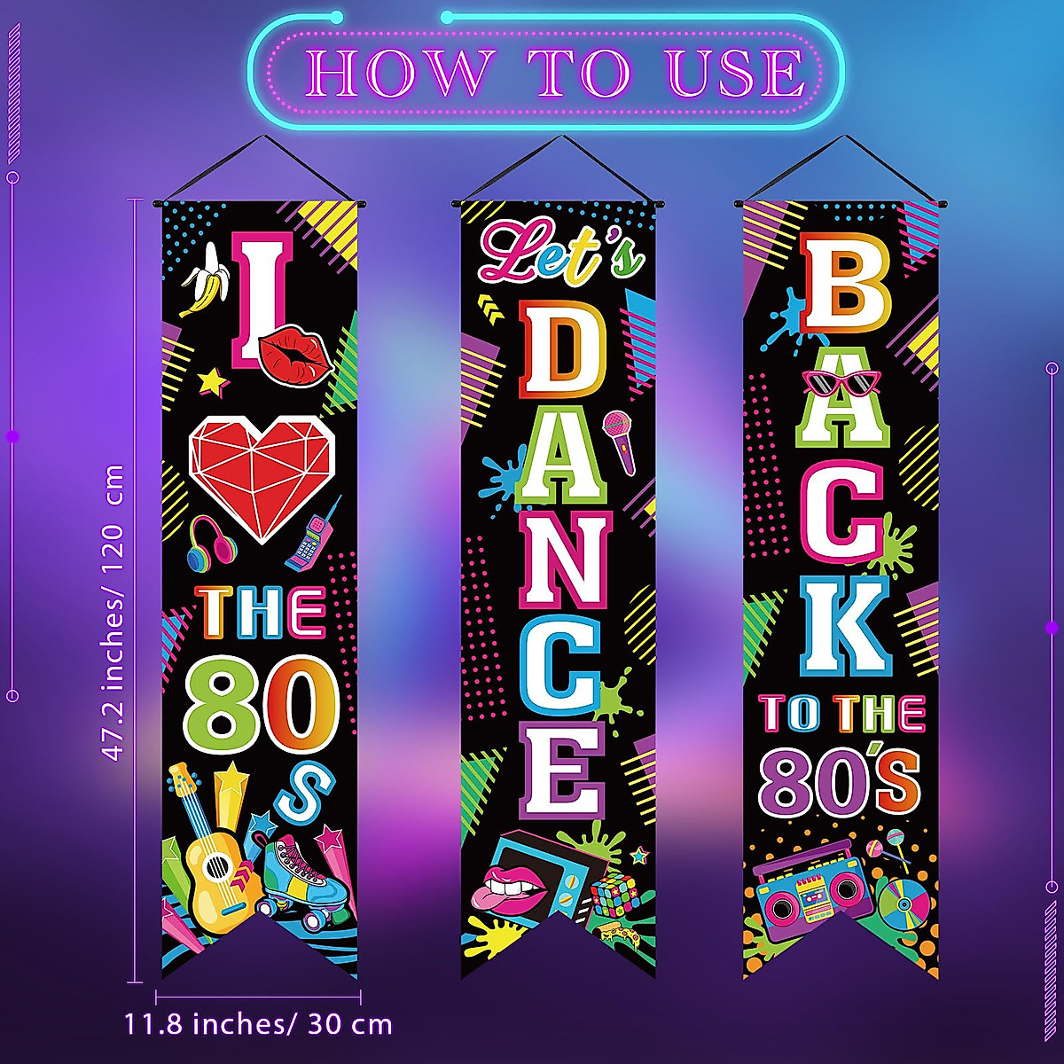 Chiisong 3 Pieces 80's Party Decorations Back to The 80's Banners I Love 80s Porch Signs 80s Hanging Backdrops for Home Bar Retro 80s Theme Hip Hop Rock Disco Birthday Party Door Wall Decor Supplies