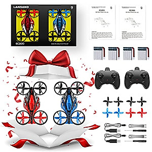 LANSAND 2Pack Mini Drones for Kids,Beginners,Adults, Small RC Drone Quadcopter with 2-In-1 Race and Fly Mode,LED Light,Altitude Hold,3D Flip,4 Batteries,Stress Relief for Adult,Toy Gift for Boys Girls