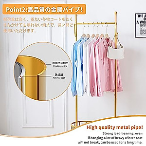 BOOSDEN Clothing Rack with Wheels，Metal Rolling Garment Rack for Hanging Clothes, Clothes Hanger Rack with 4 Hooks