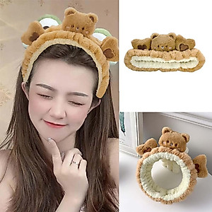Eluckya Kawaii Spa Headband,Cute Bear Headband for Women Skin Care, Makeup and Wash - Soft Microfiber Coral Fleece Towel Headband for Girls Hair(Brown,Bear