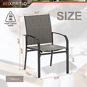 MIXPATIO Patio Dining Chairs Set of 6, Brown Outdoor Textilene Dining Chairs, Patio Furniture Chairs with Armrest