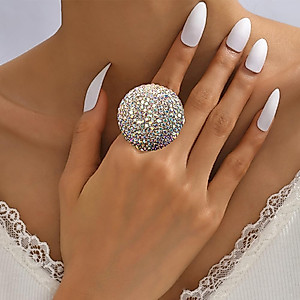 Boho Round CZ Cluster Ring for Women Gold Plated AB Crystal Wedding Promise Engagement Finger Rings Adjustable Comfort Fit Fashion Bohemian Birthday Christmas Cocktail Mother's Day Jewelry Gift