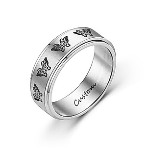 ZKXXJ Personalized Butterfly Spinner Ring for Men Women,Stainless Steel Custom Name Rotatable Fidget Anxiety Ring Engraved Finger Band,Size 6-12