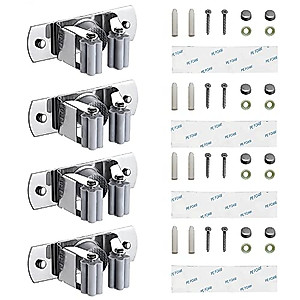 Hevengao Broom Holder Wall Mount, 4 pack Heavy Duty Stainless Steel Mop and Broom Rack Holder Hanger for Laundry Garage Garden Organizer