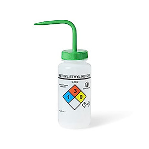 United Scientific™ UniSafe™ Laboratory Grade Wide Mouth LDPE Vented Chemical Wash Bottle, Methyl Ethyl Ketone, 500mL (16oz), 4-Color, Pack of 6