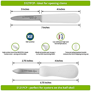 Dexter Russell Oyster Knife (S121PCP) - 2.75" and Dexter Russell Clam Knife (S127PCP) - 3" Sani-Safe Series w/ Oyster Shucking Gloves, 2 Paper Coasters, Ebook Bundle