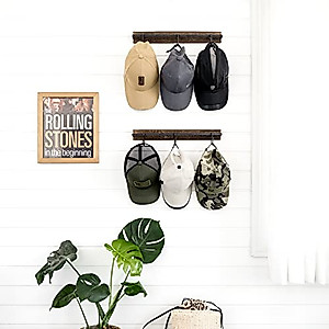 Mkono Hat Rack for Wall Wooden Baseball Caps Organizer with 20 Hooks Rustic Cowboy Hat Hanger Wall Mounted Hats Display Rack for Closet Bedroom Entryway, Set of 2, Brown