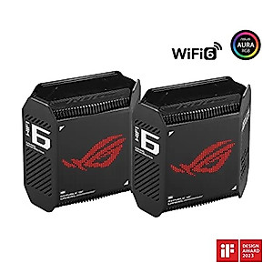 ASUS ROG Rapture GT6 (2PK) Tri-Band WiFi 6 Gaming Mesh WiFi System, Covers up to 5,800 sq ft, 2.5 Gbps Port, Triple-Level Game Acceleration, UNII 4, Free Lifetime Internet Security, Black