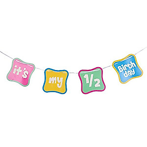 It's My 1/2 Birthday Banner Half Year Old Six Months Birthday Garland Bunting Banner for Baby Shower Decoration 3.28ft Length, Colorful, Easy Joy