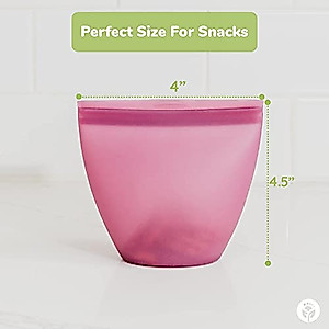 WeeSprout Reusable Snack Bags for Kids, LFGB Silicone Pouches for Toddlers, Easy Pinch Tops, Fit In Cup Holders for On-the-Go Travel, Self-Standing Design, Dishwasher Safe Reusable Bags, Set of 4