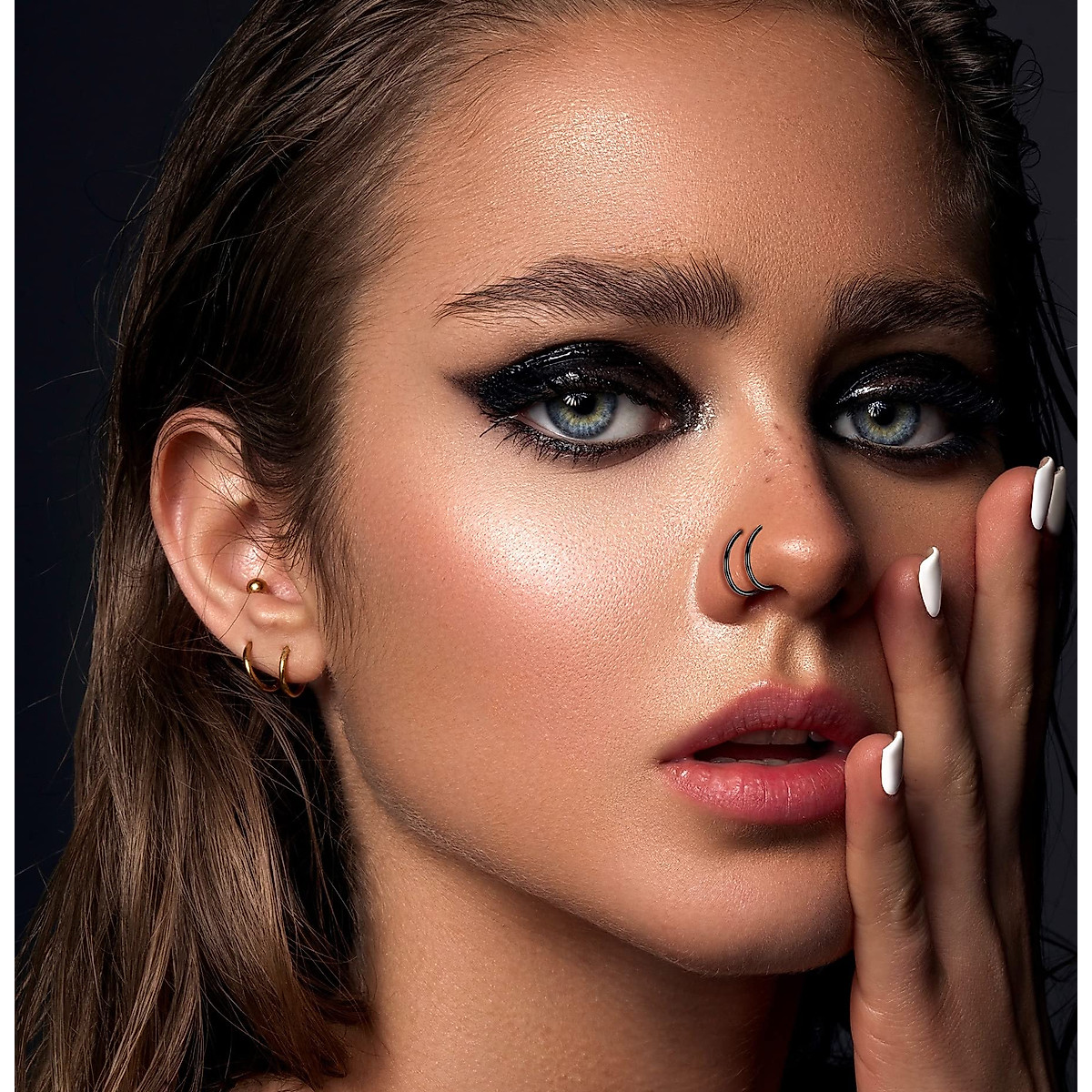 Staligue Double Nose Ring for Single Piercing 20G Spiral Nose Ring Surgical Steel 6MM 8MM 10MM 12MM Double Nose Hoop Piercing Jewelry (8MM)