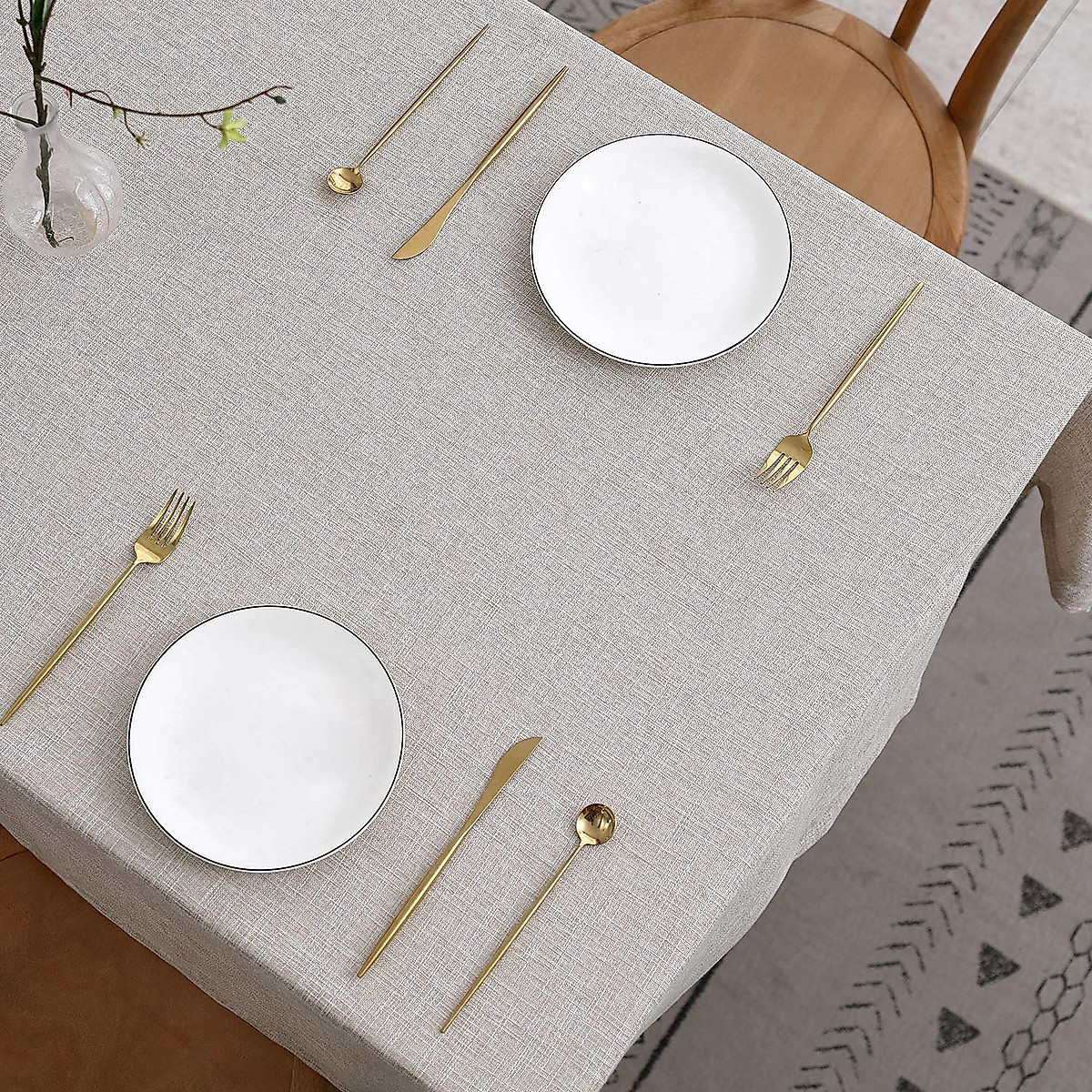 maxmill Flaxy Faux Linen Table Cloth with 2-Tone Slubby Texture Wrinkle Resistant Anti-Shrink Soft Tablecloth for Kitchen Dining Tabletop for Buffet Banquet Parties Rectangle 52 x 70 Inch Linen