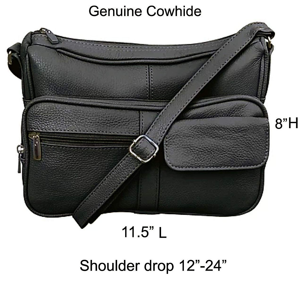 SILVERFEVER Medium Leather Handbag | Ladies Shoulder Bag | Organizer w Built in Wallet (black cowhide)