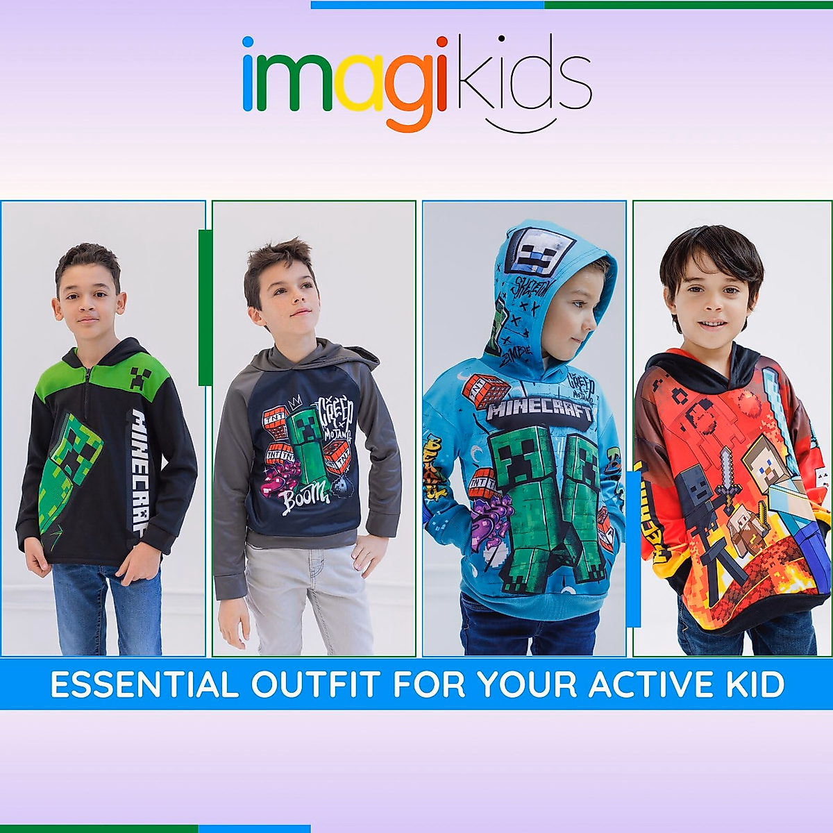 Minecraft Creeper Zombie Steve Big Boys Fleece Pullover Hoodie Turquoise 10-12