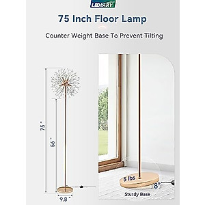 LEDIARY 75 Inch Tall Floor Lamp, Modern Standing Lamp for Living Room, LED Crystal Floor Lamp with On/Off Foot Switch, Industrial Gold Floor Lamp, Metal Tall Pole Lamp for Bedroom Office