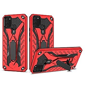 Protective Phone Cover Case Compatible with Infinix Smart 5/Hot 10 Lite,Military Grade Strong Two Layer PU+TPU Hybrid Full Body Case,Bracket Protective Dustproof Shockproof Cover ( Color : Big Red )