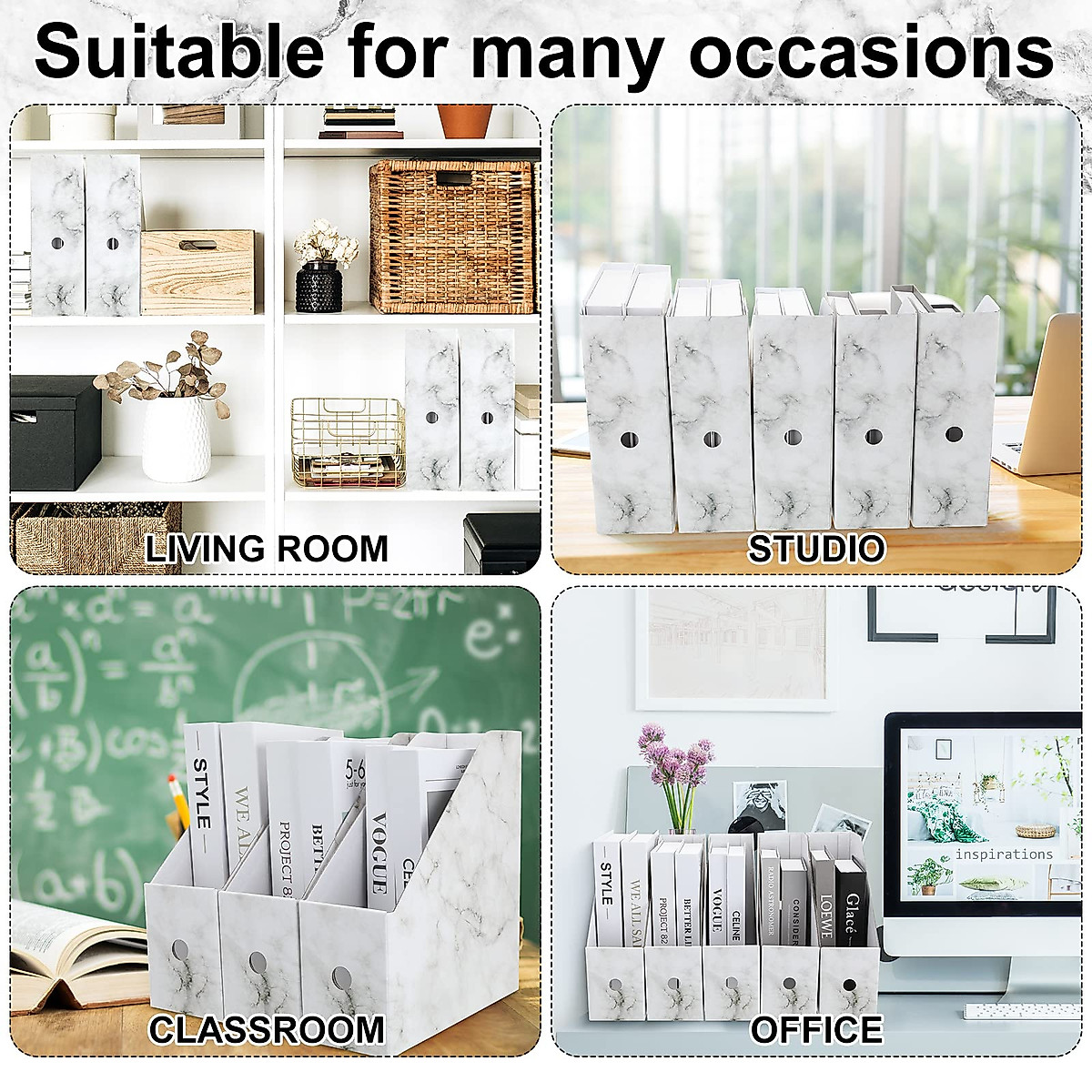 15 Packs Marble Magazine File Holder Bulk Collapsible Magazine Folder Organizer Desktop File Holder Storage Box Cardboard File Rack Book Bins with Labels for A4 Size Document Home School Office Favors