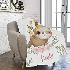 Custom Name Personalized Baby Blankets - Sloth Design for Kids - Soft 50"x60" Throw Blanket